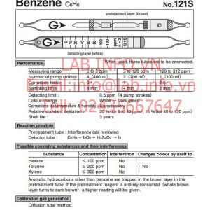 Ống phát hiện nhanh khí Benzene C6H6 Gastec 121L với khoảng đo toàn dải ...