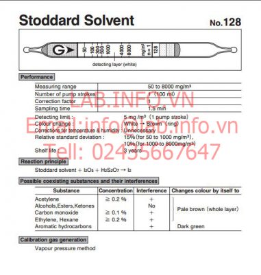 Ống phát hiện dung môi Stoddard Solvent Gastec (50~8000 mg/m3)