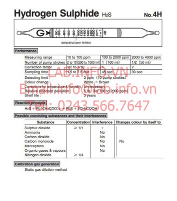 Ống Test nhanh khí Hydrogen sulphide H2S Gastec