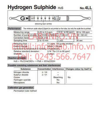 Ống Test nhanh khí Hydrogen sulphide H2S Gastec